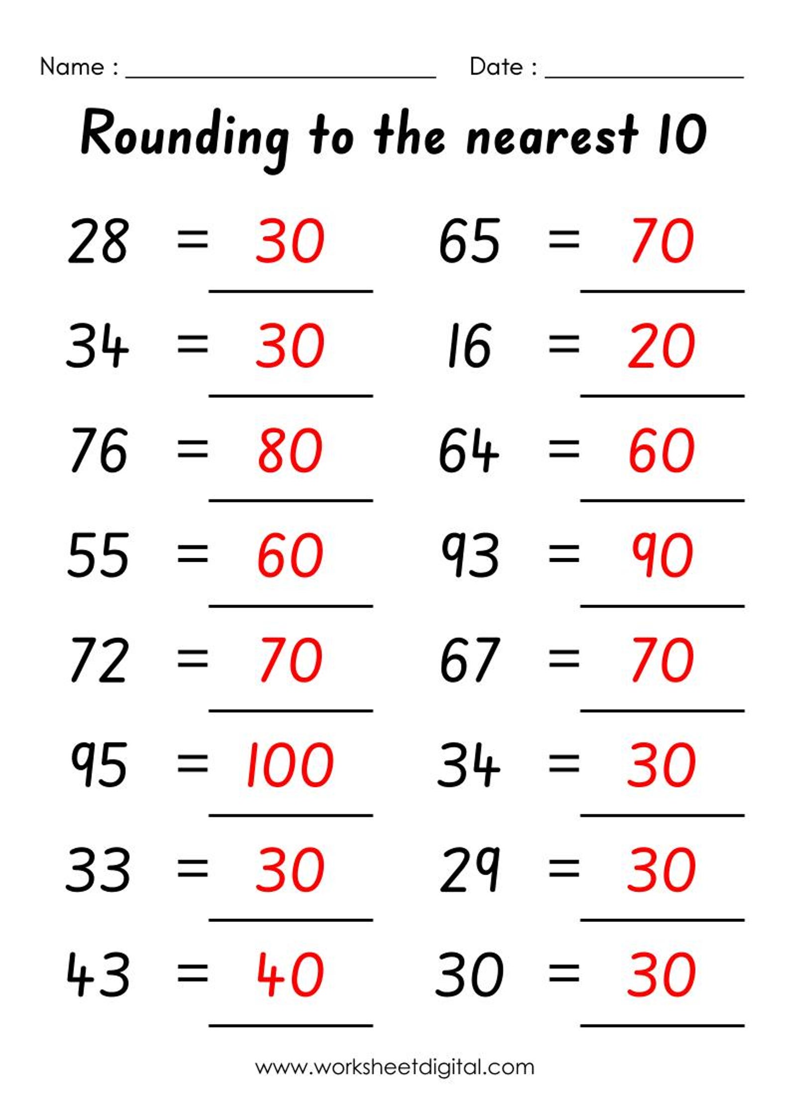 Rounding to Nearest 10 Worksheets: Grade 3-4 Math (digital Download) - Etsy