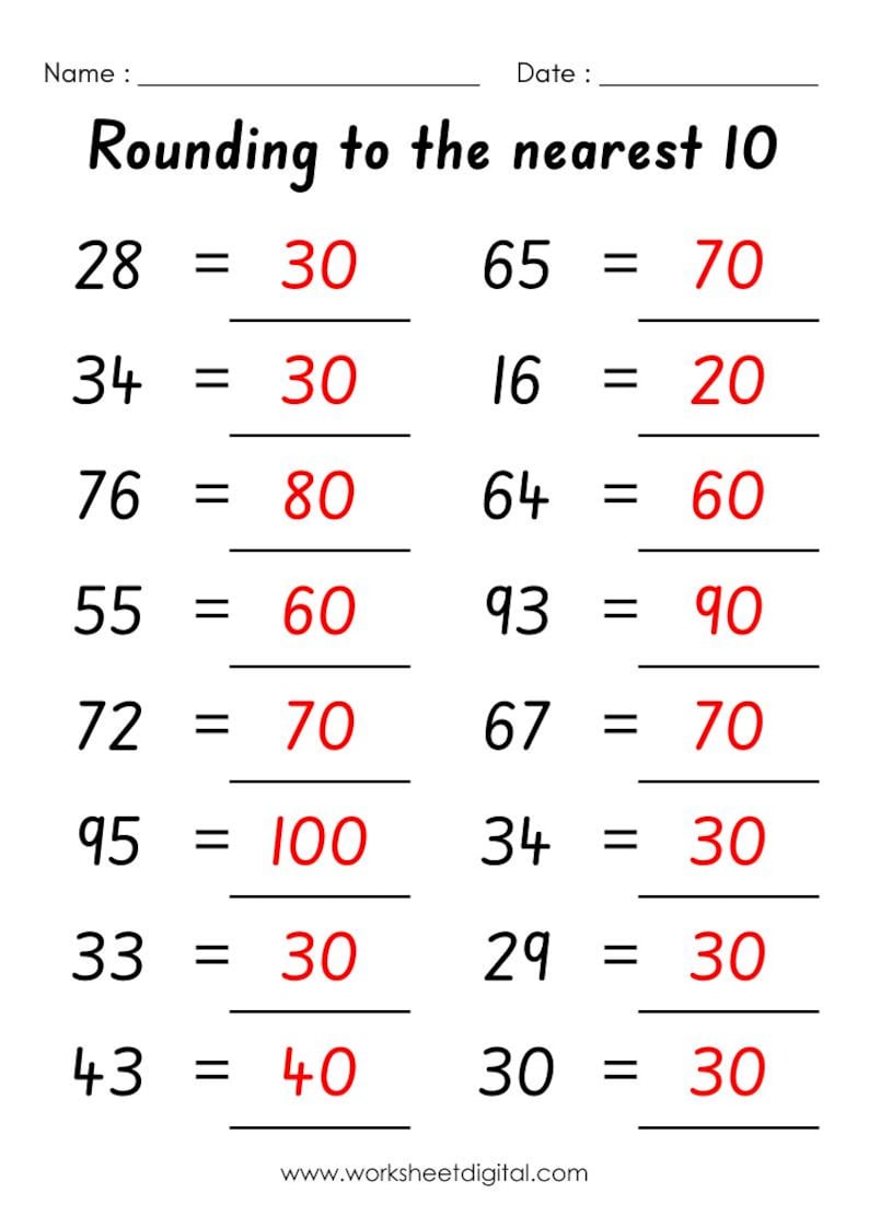 80 Rounding to the Nearest 10 Worksheets, Grade 3 & 4 Math Practice ...