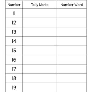 Numbers 1 - 20, Number Words and Tally Marks Printable Worksheet Kindergarten Homeschool Busy ...