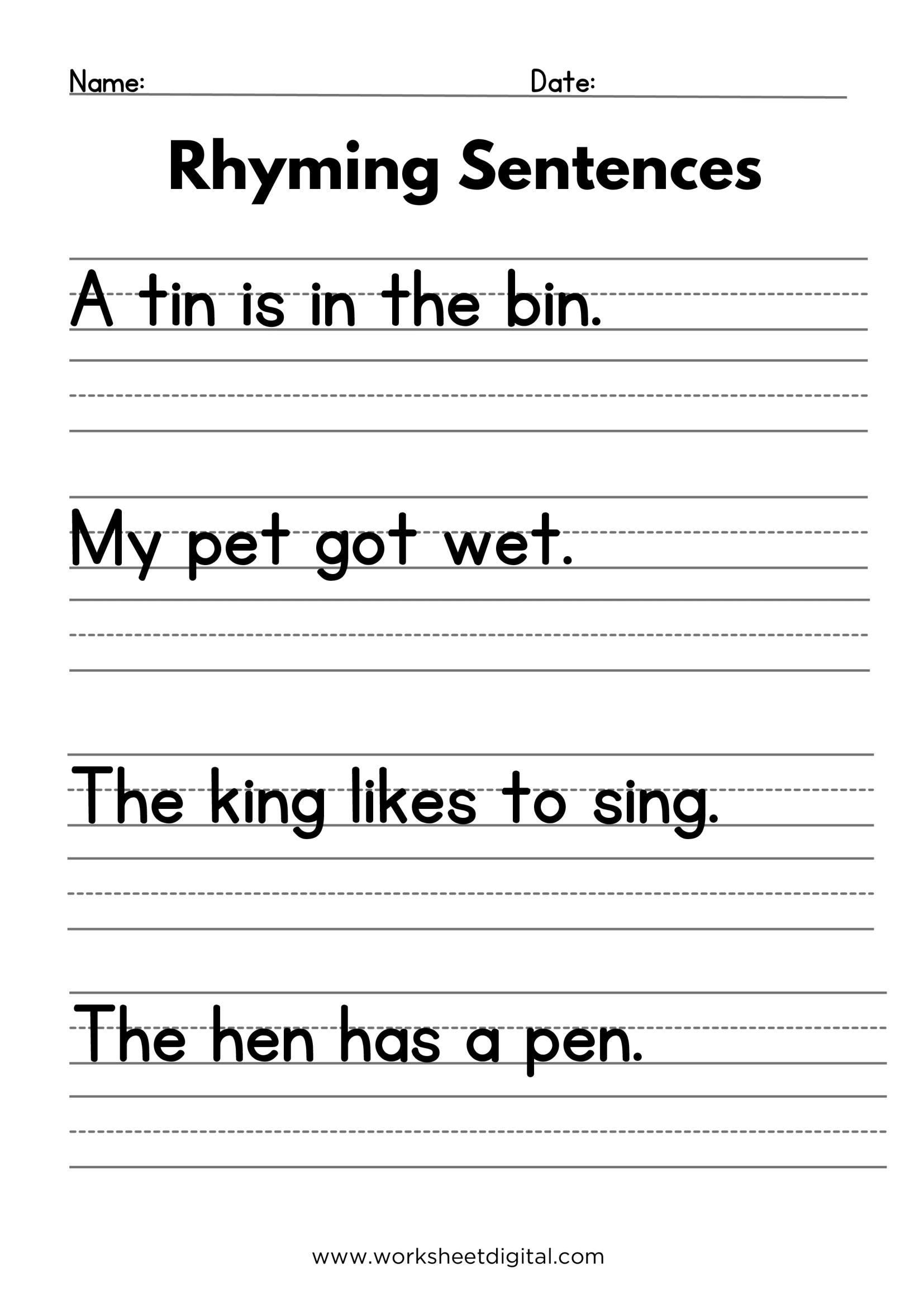 Rhyming Sentences Writing Worksheet: Grades 1-3 (PDF Download) - Etsy