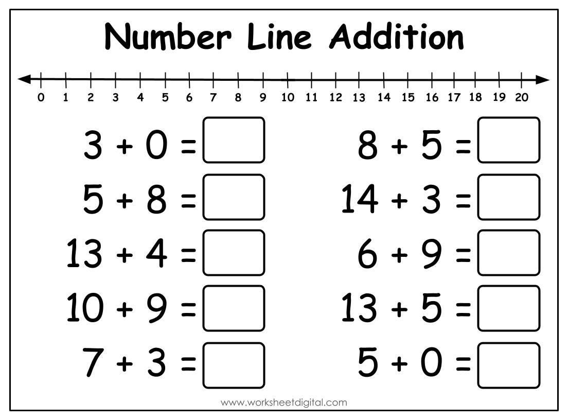 Number Line Addition Worksheets: Kindergarten & First Grade (PDF) - Etsy