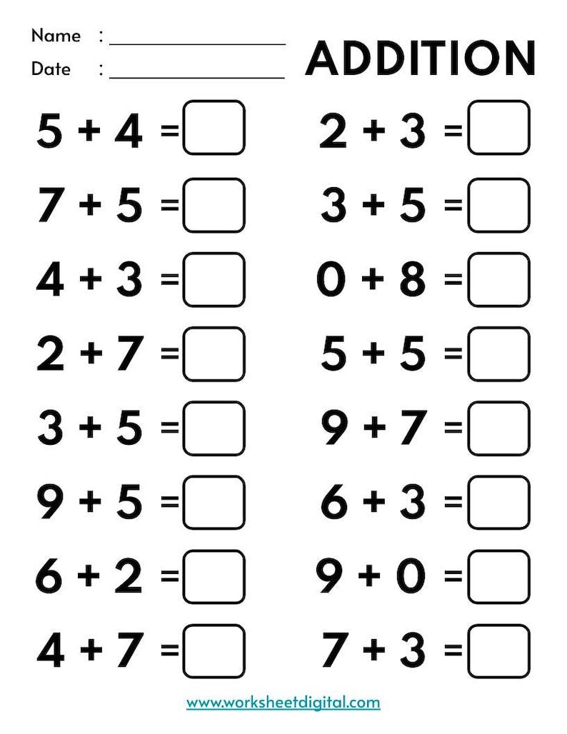 Single Digit Addition Sums, Grade 1 & 2, Homeschool, Revision Practice ...