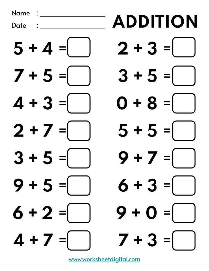 Single Digit Addition Sums, Grade 1 & 2, Homeschool, Revision Practice ...