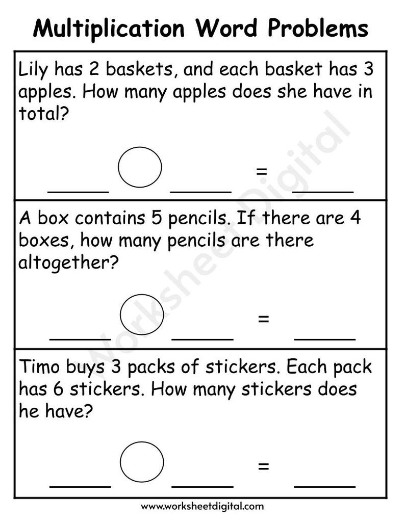 Multiplication Word Problems PDF, Word Problems Worksheet for 1st Grade, 2nd Grade, Beginners ...