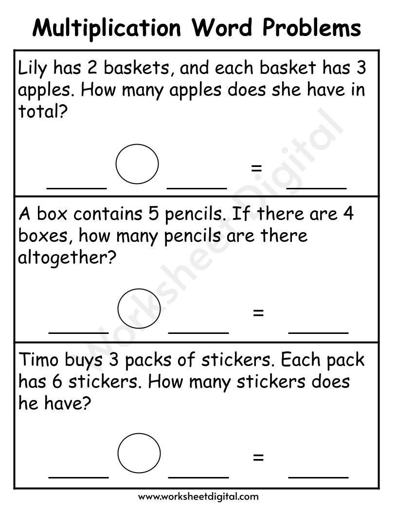 Multiplication Word Problems PDF, Word Problems Worksheet for 1st Grade ...