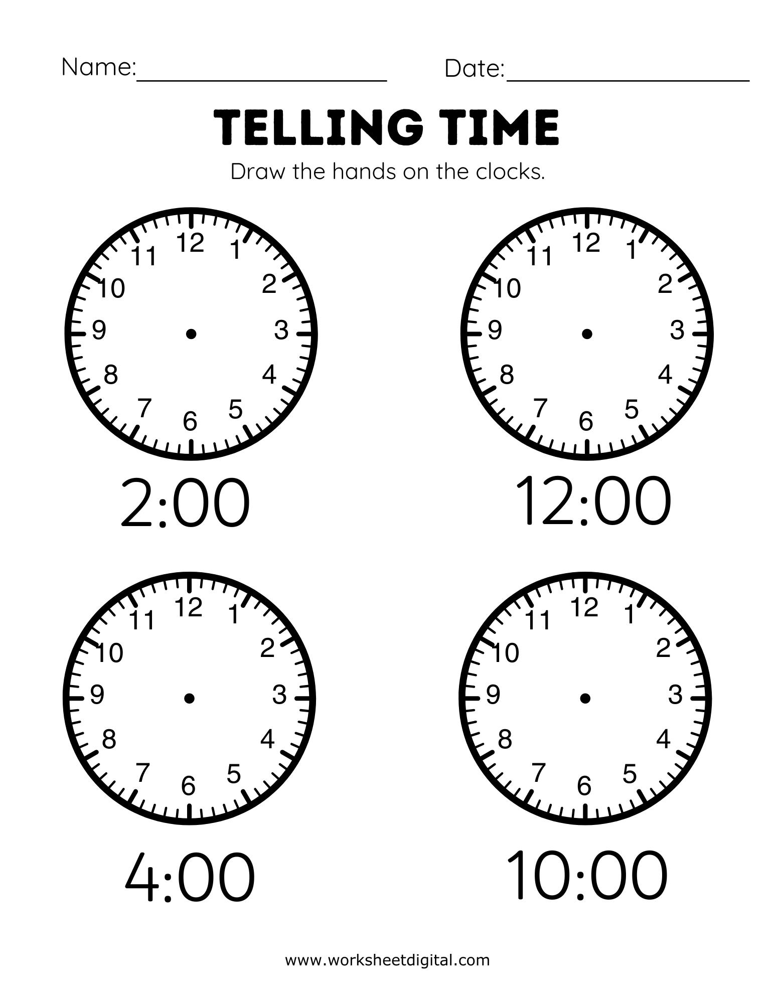Telling Time Clock Worksheet: Draw the Hands Activity (PDF Digital ...