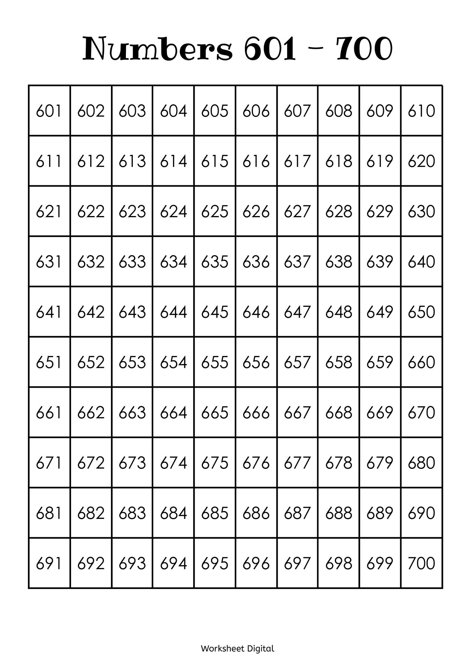 Number Charts 1 - 1000 | Printable Black & White | Homeschool ...