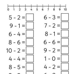 Number Line Subtraction Worksheet: Grade 1-2 Practice (digital Download ...