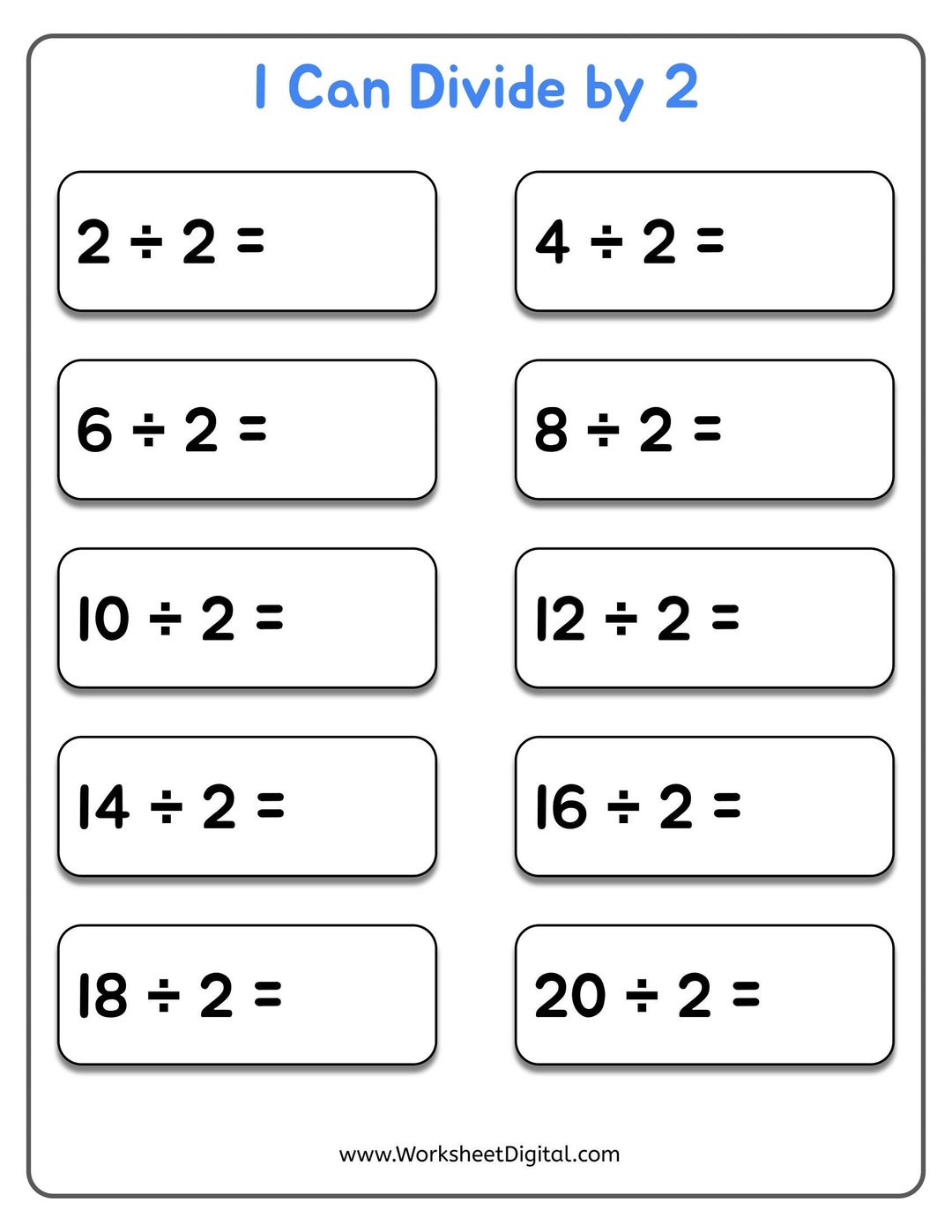 Divide by 2 Worksheet: Math Division Practice (digital Download) - Etsy