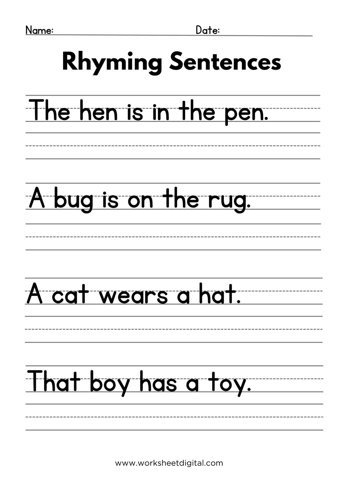 Rhyming Sentences Writing Worksheet: Grades 1-3 (PDF Download) - Etsy