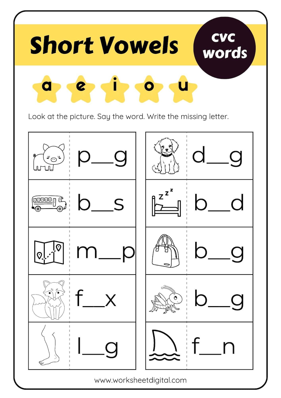 CVC Words Worksheet: Short Vowels Reading Activity (PDF) - Etsy