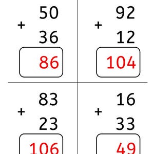 Printable Two Digit Addition No-regrouping Sums, Large Print, Grade 1 ...