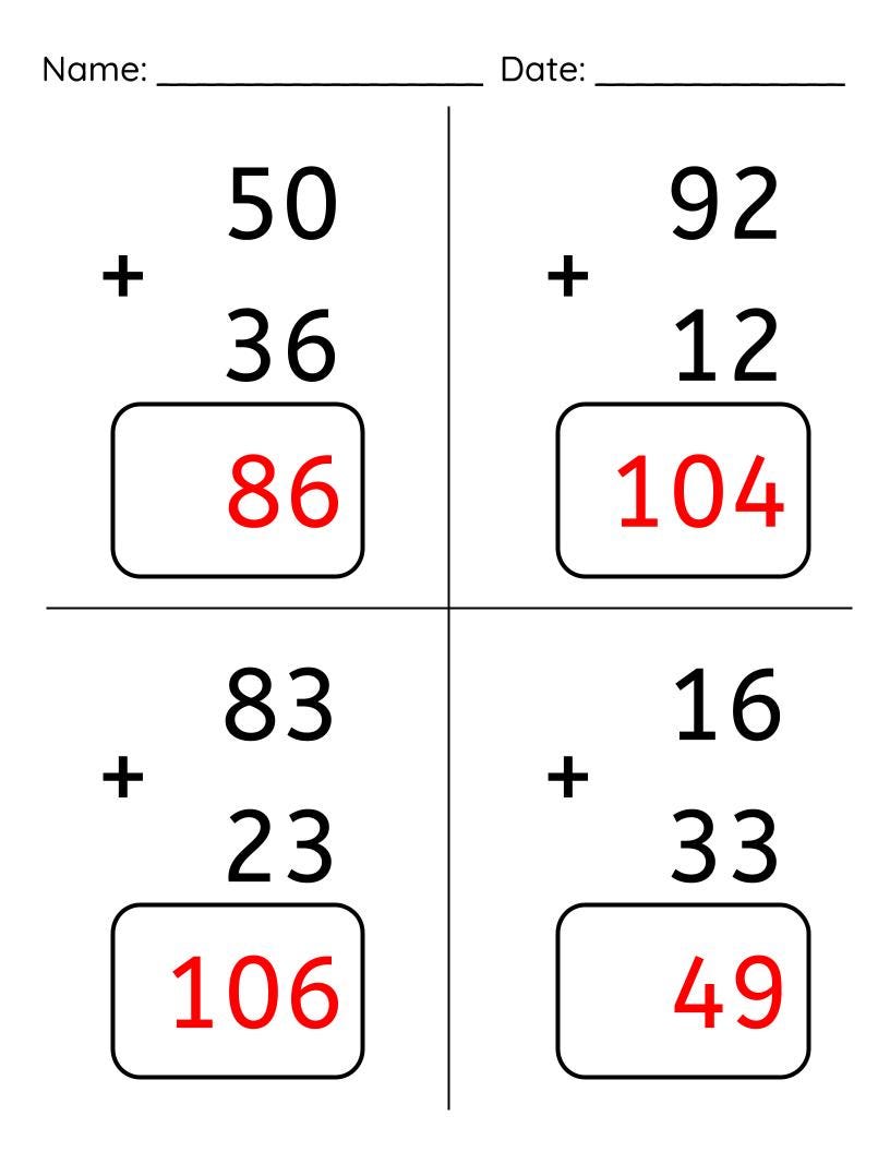 Two Digit Addition Worksheet: No-regrouping, Grade 1-2 (PDF) - Etsy