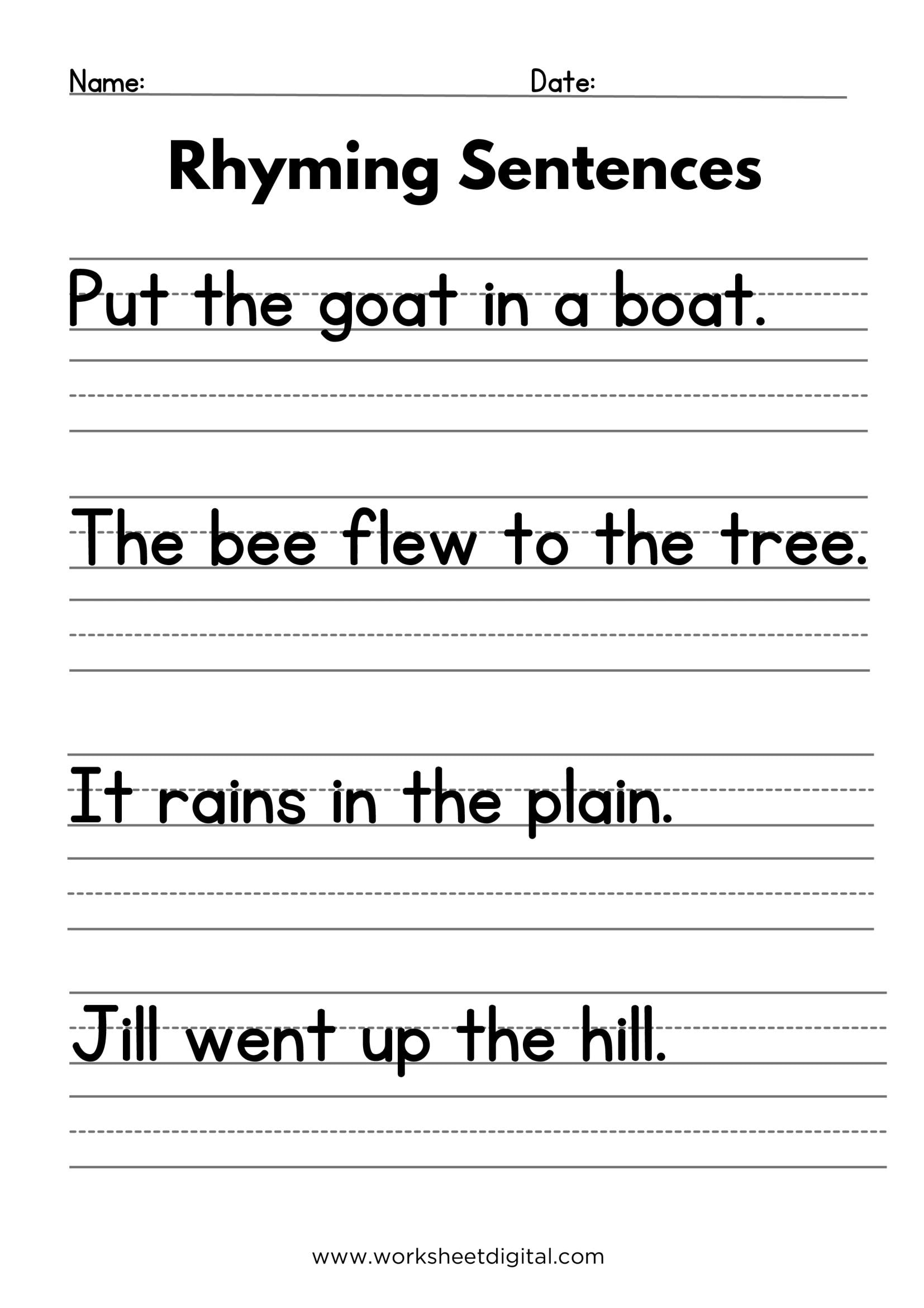 Rhyming Sentences Writing Worksheet: Grades 1-3 (PDF Download) - Etsy