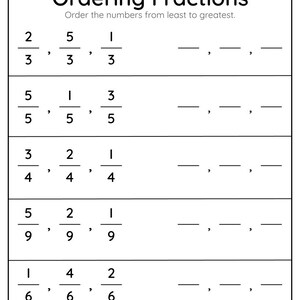 Ordering Fractions Math Printable Worksheets for Grade 3, Homework ...