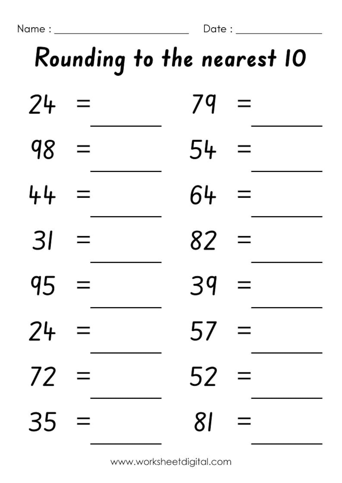 80 Rounding to the Nearest 10 Worksheets, Grade 3 & 4 Math Practice ...