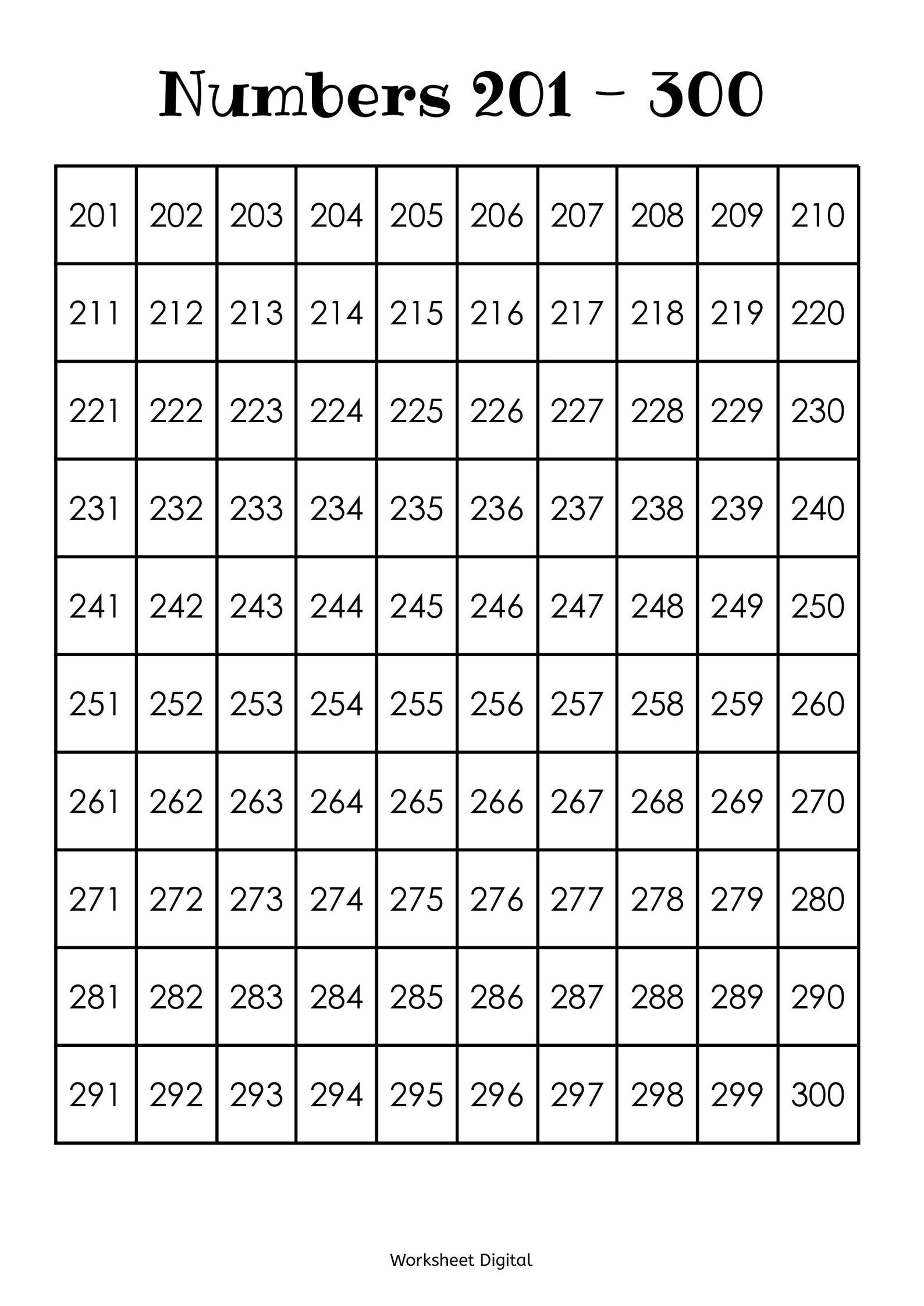 Number Charts 1 - 1000 | Printable Black & White | Homeschool ...