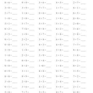 Math Addition Worksheets: Numbers 0-9, First Grade (PDF Download) - Etsy