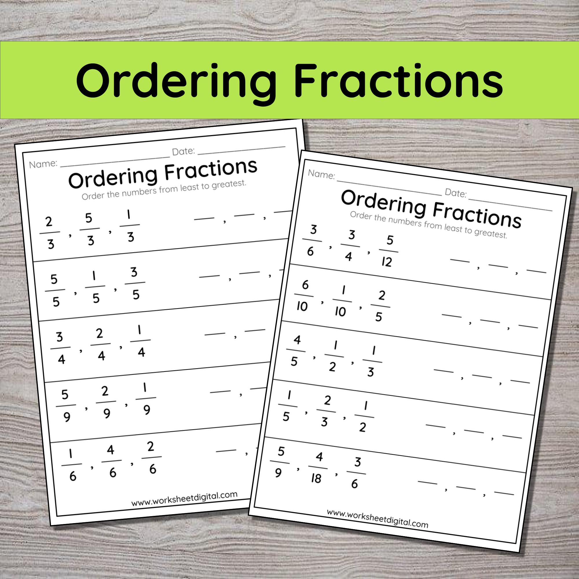 Ordering Fractions Math Printable Worksheets for Grade 3, Homework ...