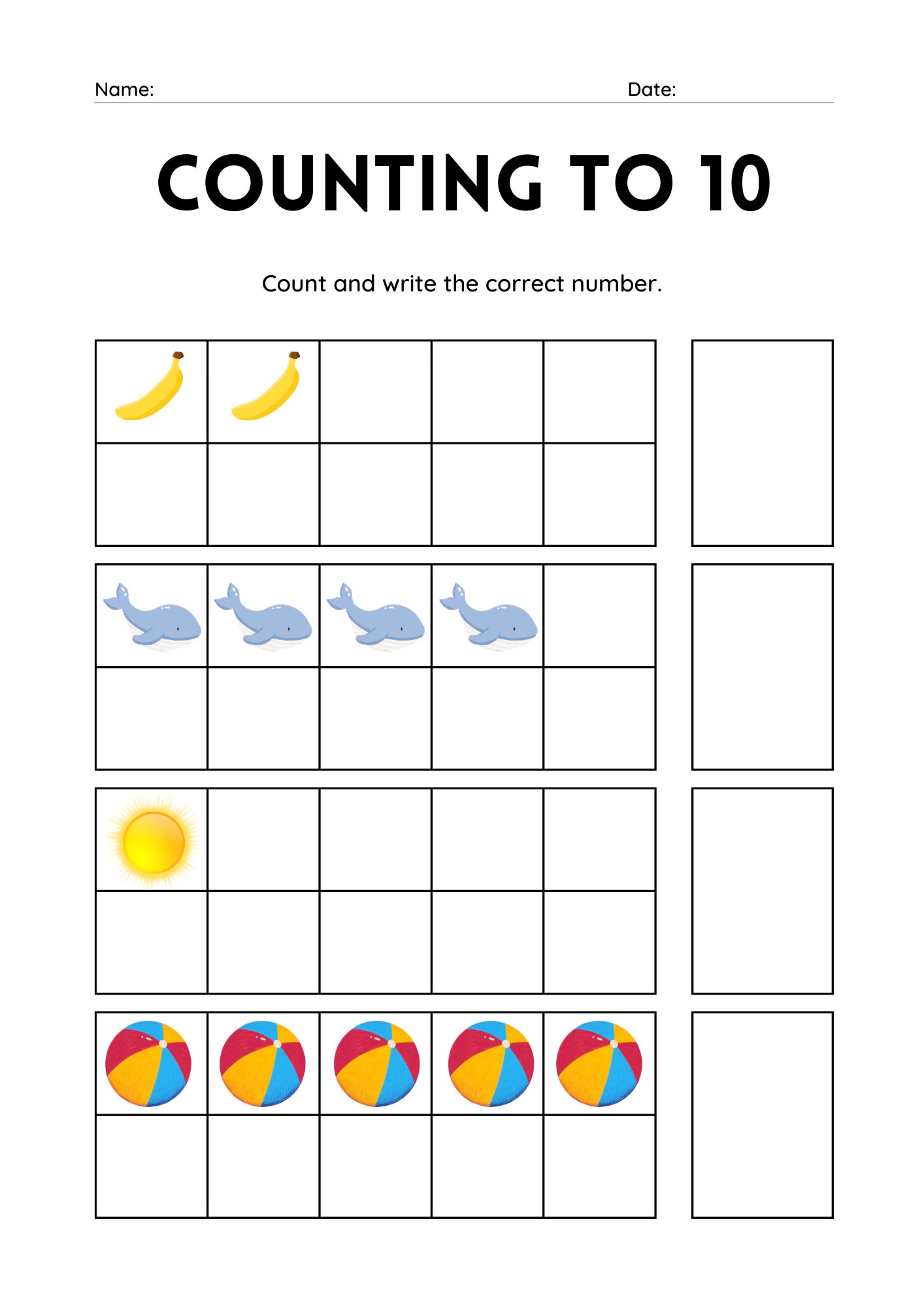 Back to School Counting to 10, Count and Color, Kindergarten Worksheet ...