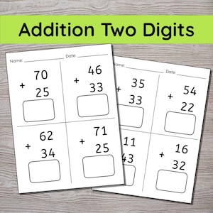 Printable Two Digit Addition No-regrouping Sums, Large Font, Grade 1 ...