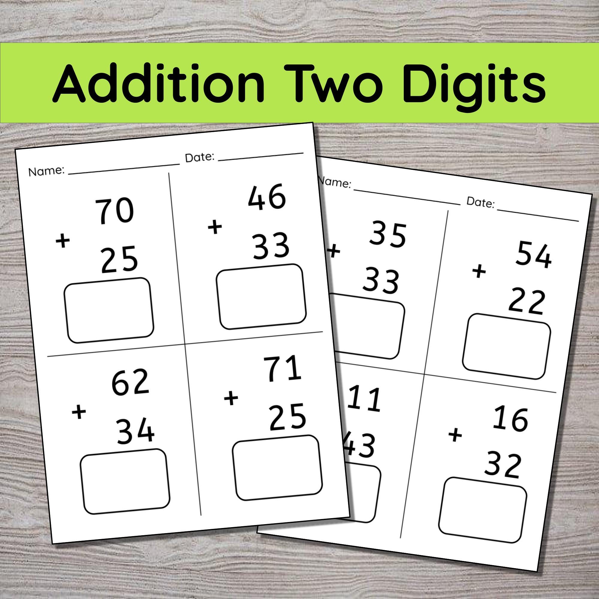 Printable Two Digit Addition No-regrouping Sums, Large Print, Grade 1 ...