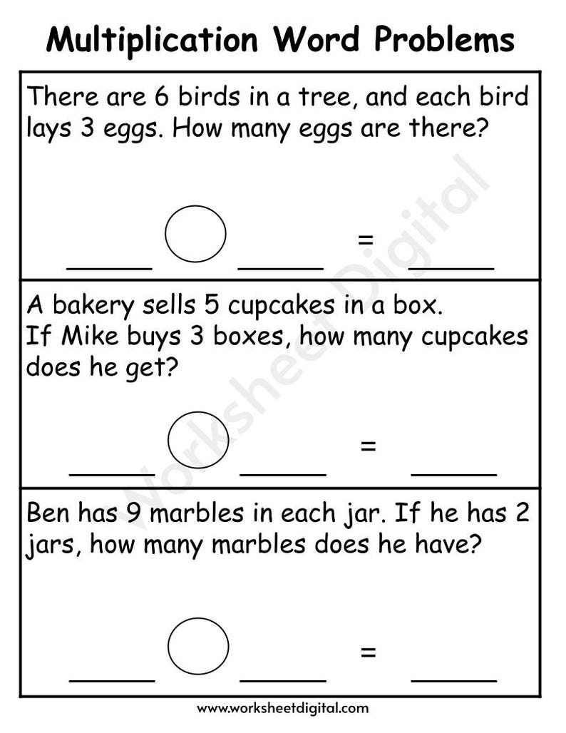Multiplication Word Problems PDF, Word Problems Worksheet for 1st Grade, 2nd Grade, Beginners ...