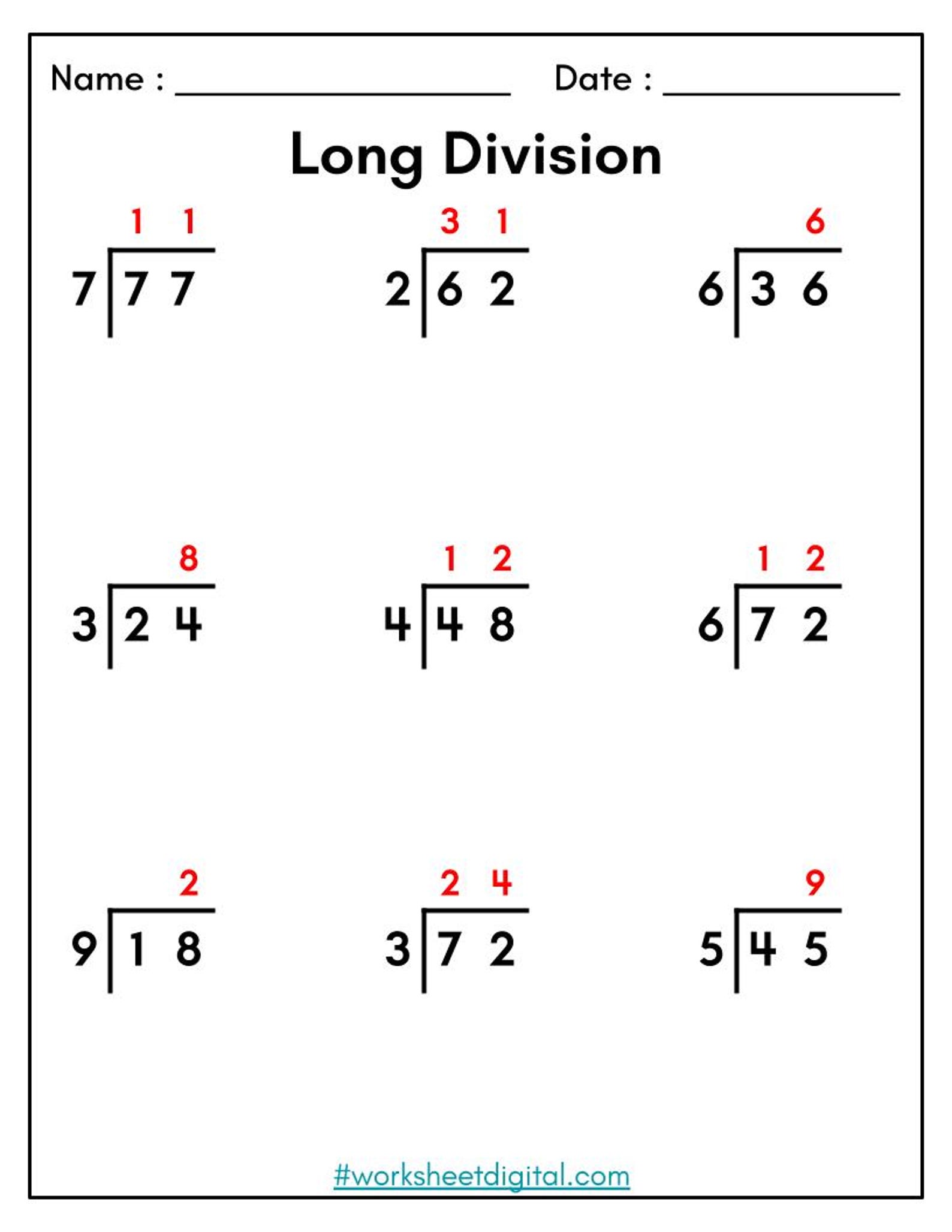 3rd Grade Long Division Worksheets: Math Problems (PDF) - Etsy