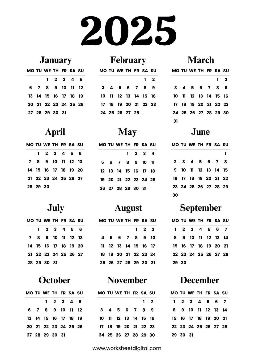 Calendrier 2025 imprimable : calendrier mural ou de table (PDF A4 ...