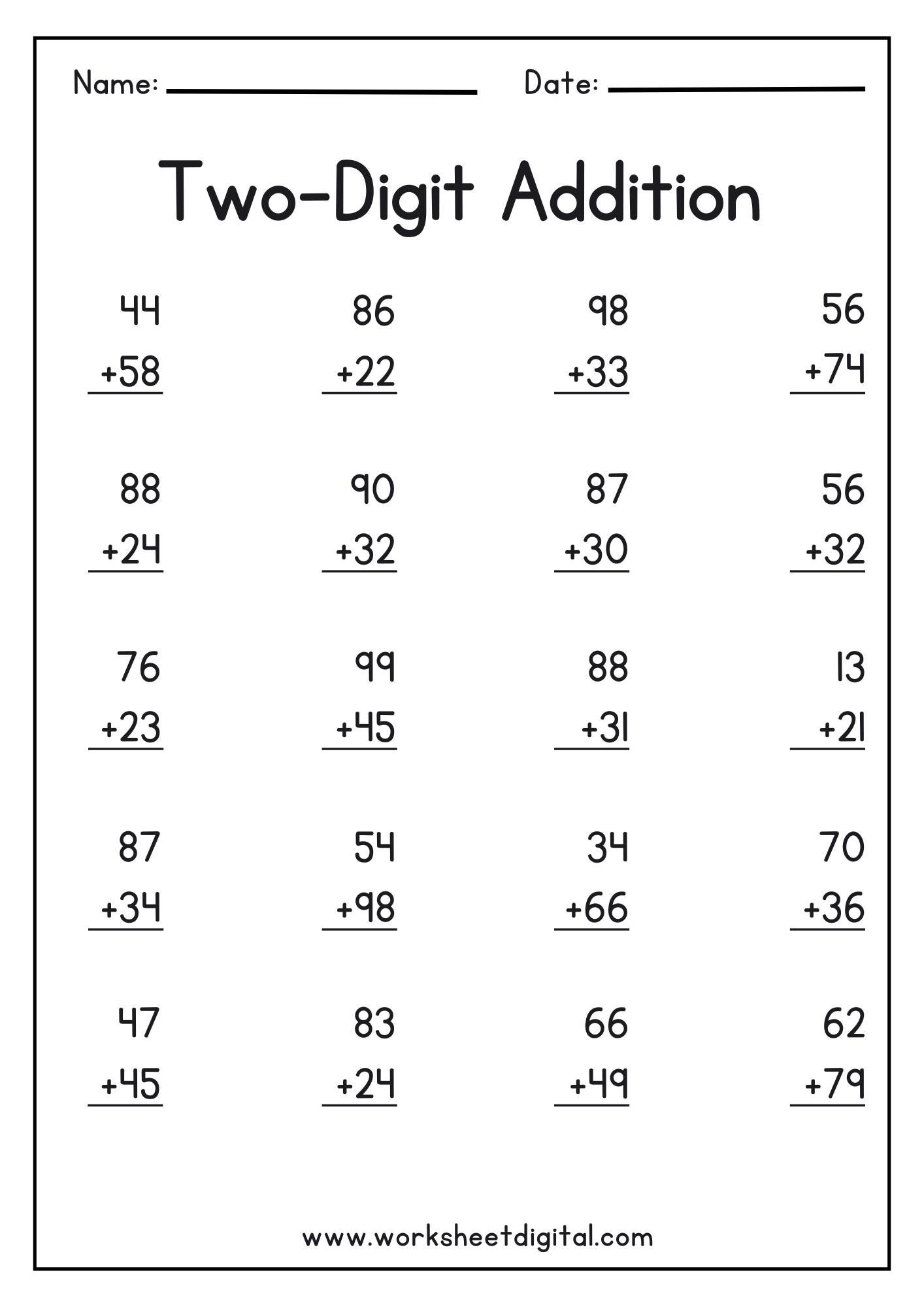 Two-digit Addition Worksheet: 100 Sums, Grades 1-2 (PDF) - Etsy