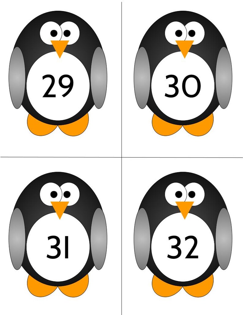 Penguin Number Flash Cards 1-100, Homeschool Printable (digital ...