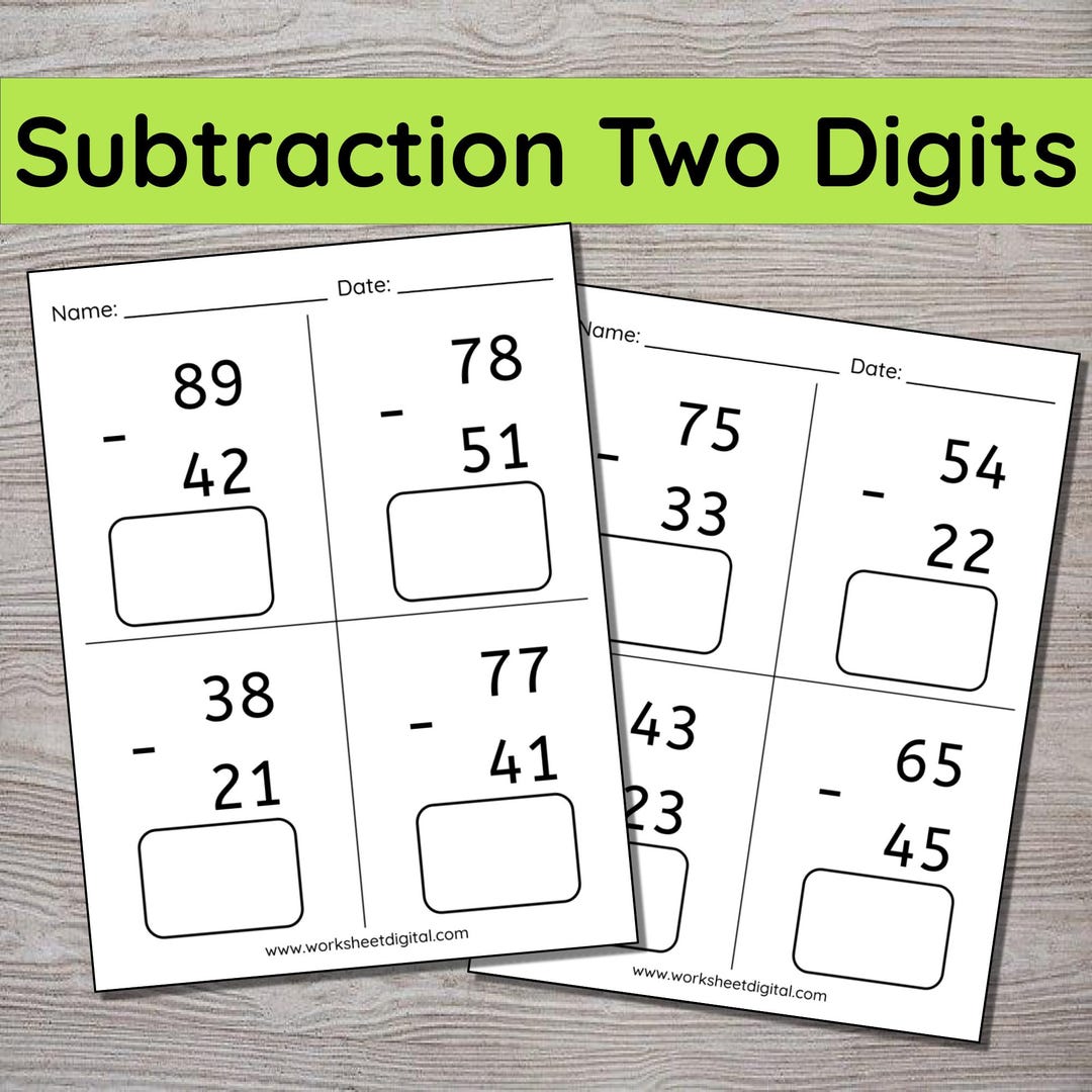Two Digit Subtraction Worksheet: Grade 1-2 Practice (PDF Download) - Etsy