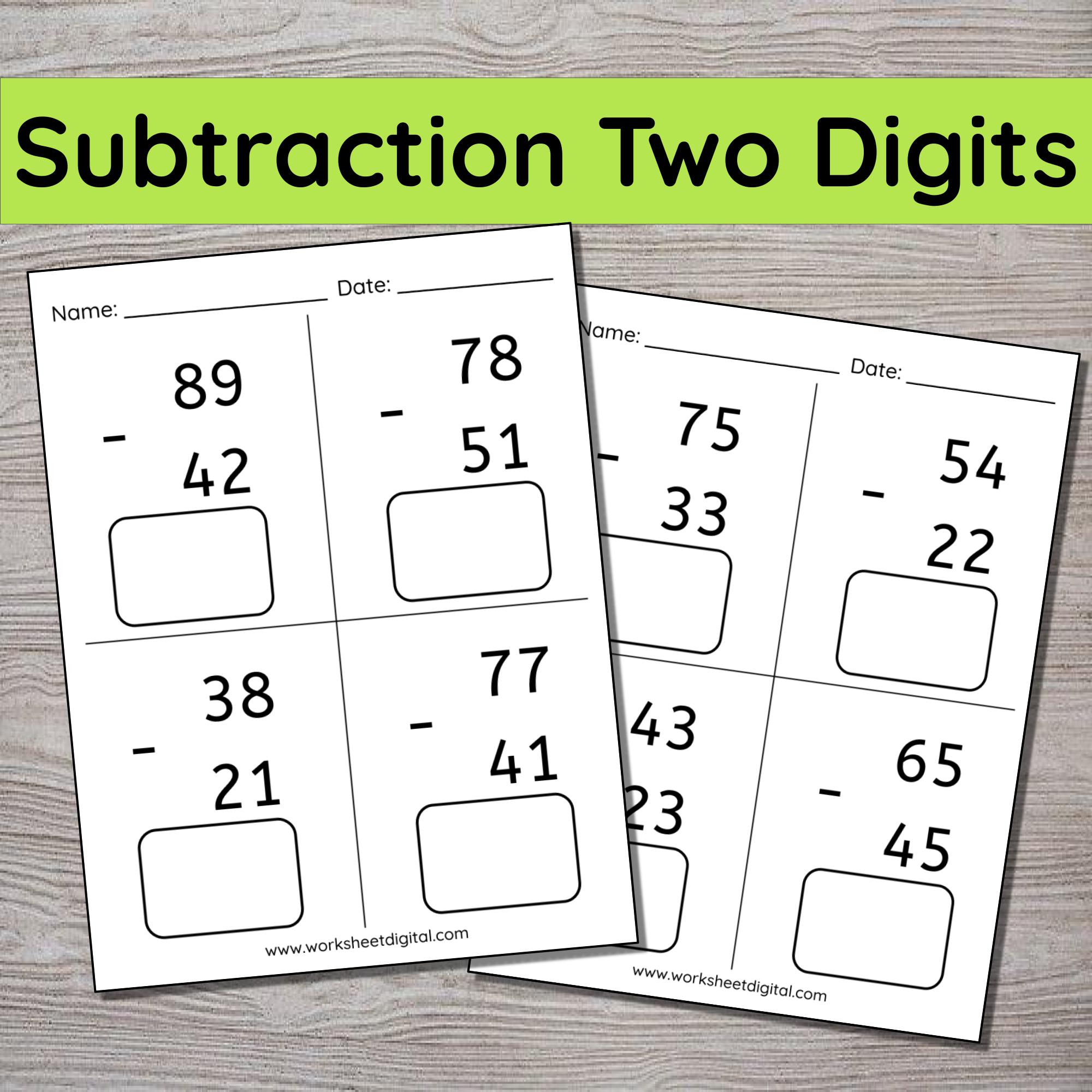 Two Digit Subtraction Worksheet: Grade 1-2 Practice (PDF Download) - Etsy