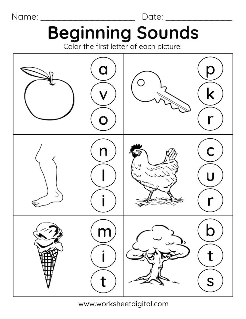 Beginning Sounds Printable Worksheets: Kindergarten Homework (digital ...