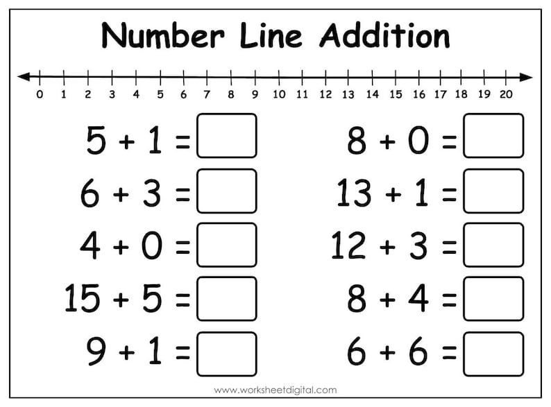 Number Line Addition Worksheets: Kindergarten & First Grade (PDF) - Etsy