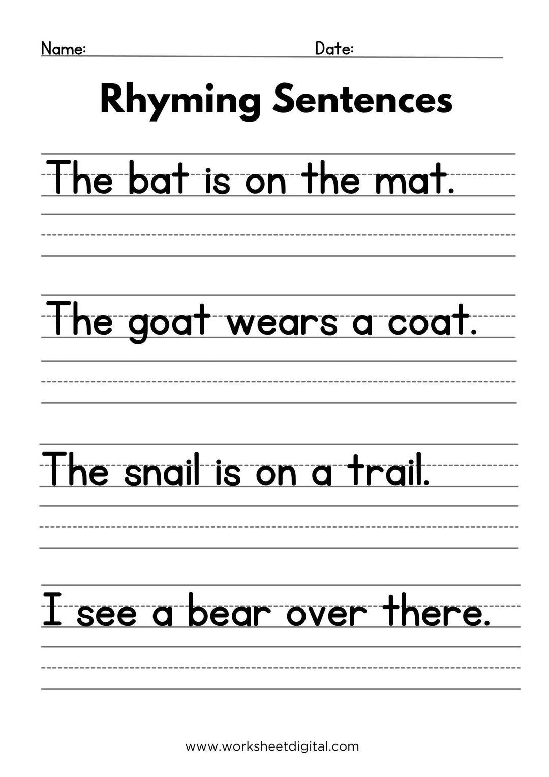 Rhyming Sentences Writing Worksheet: Grades 1-3 (PDF Download) - Etsy