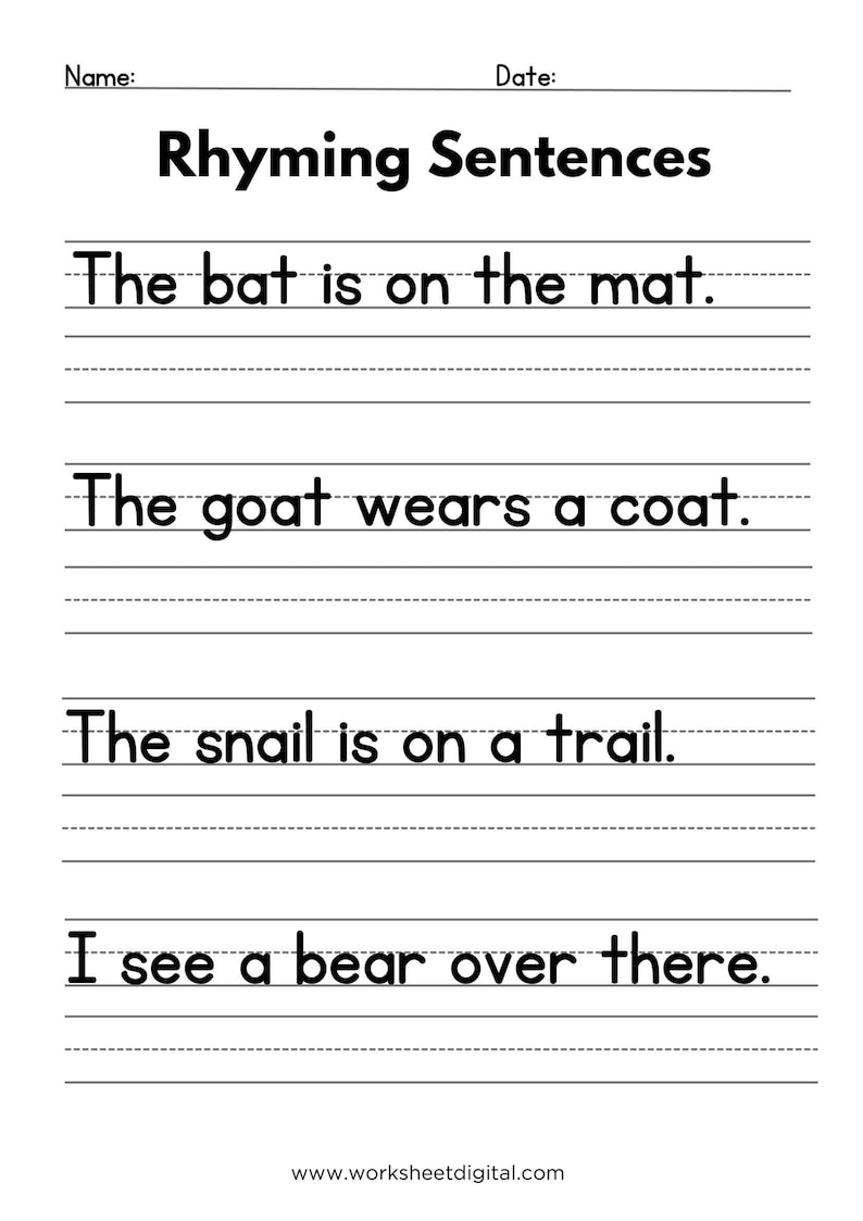 Rhyming Sentences Writing Worksheet: Grades 1-3 (PDF Download) - Etsy