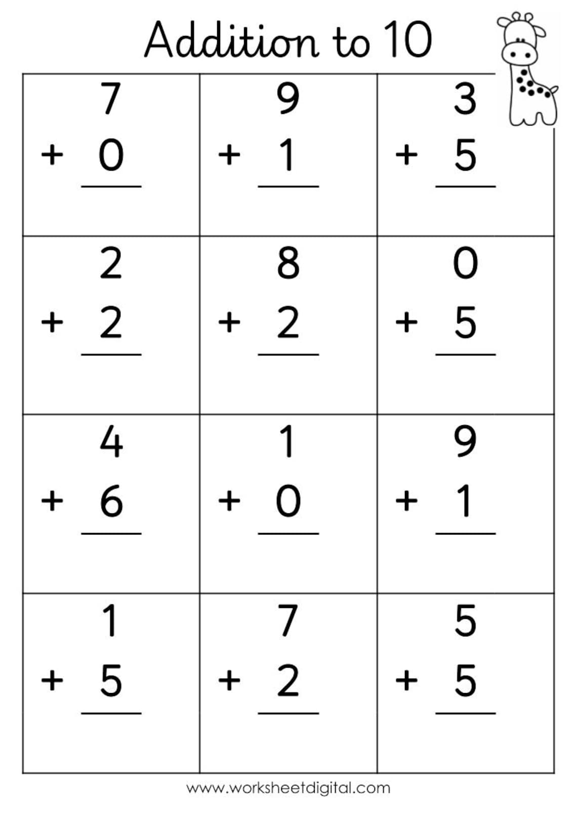 Addition to 10 Sums, Addition to 10 With Numbers 0-9, Preschool-2nd ...