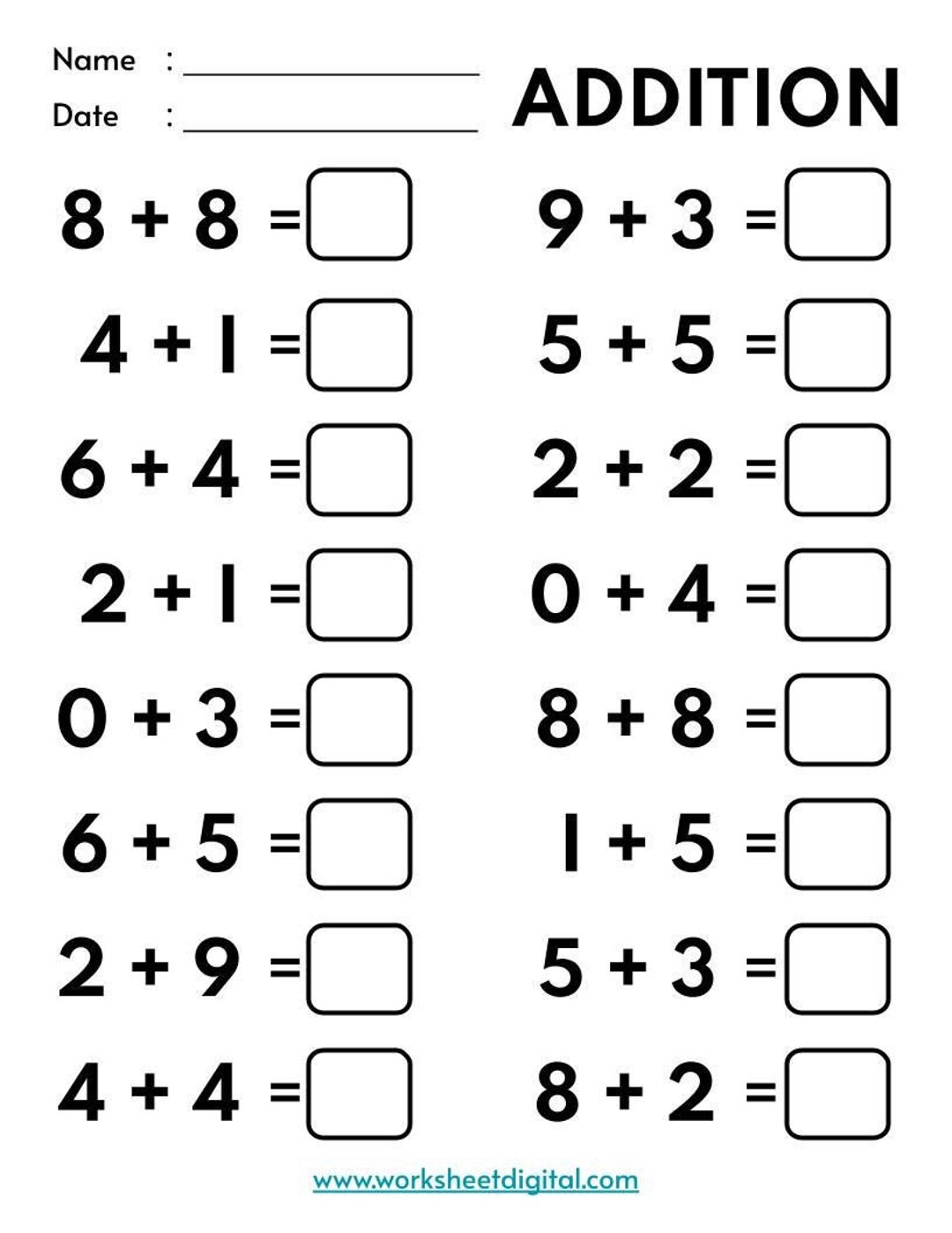 Single Digit Addition Worksheet: Grade 1-2 Practice (PDF) - Etsy