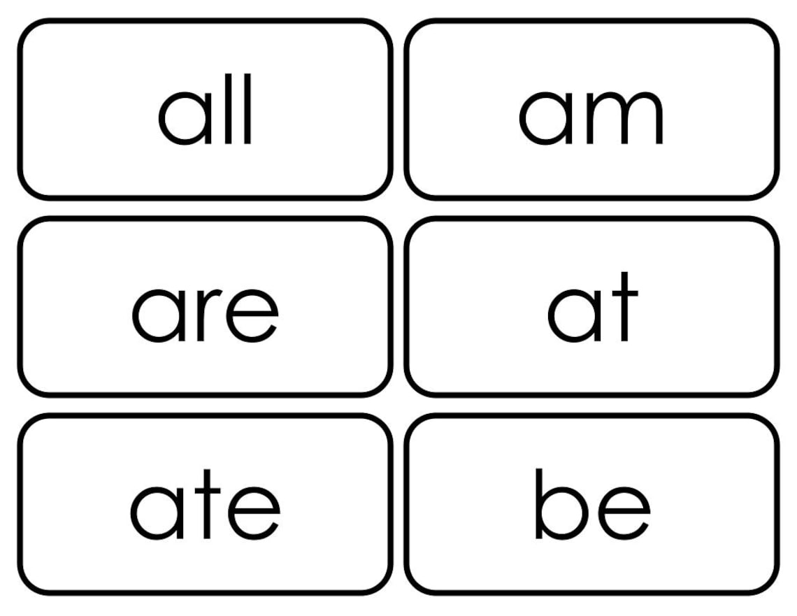 Printable Dolch Kindergarten Sight Words Flashcards 52 Cards, Child ...