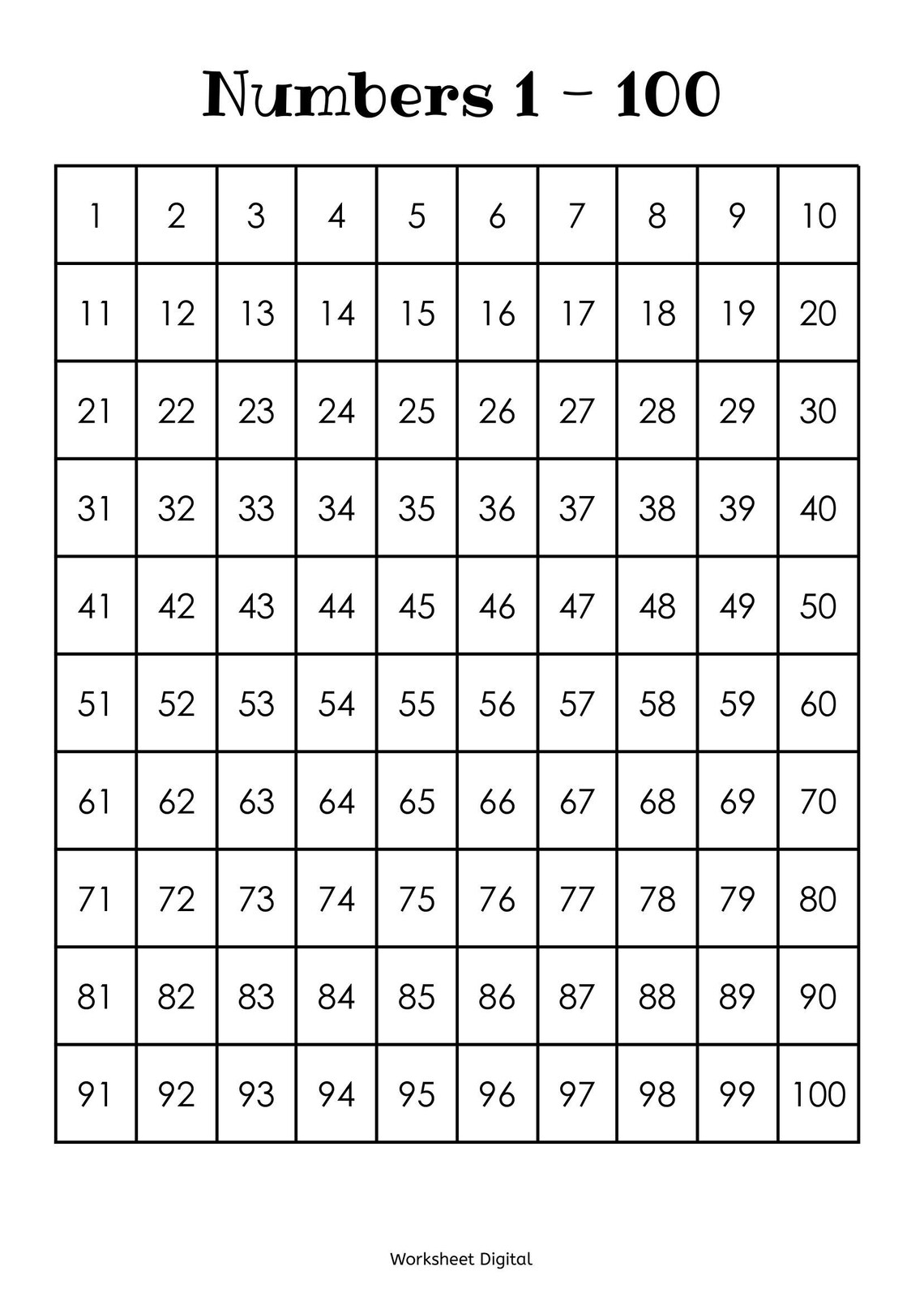 Number Charts 1 - 1000 | Printable Black & White | Homeschool ...