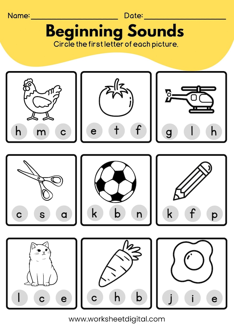 Printable Beginning Sounds With 36 Pictures Worksheets for Kindergarten ...