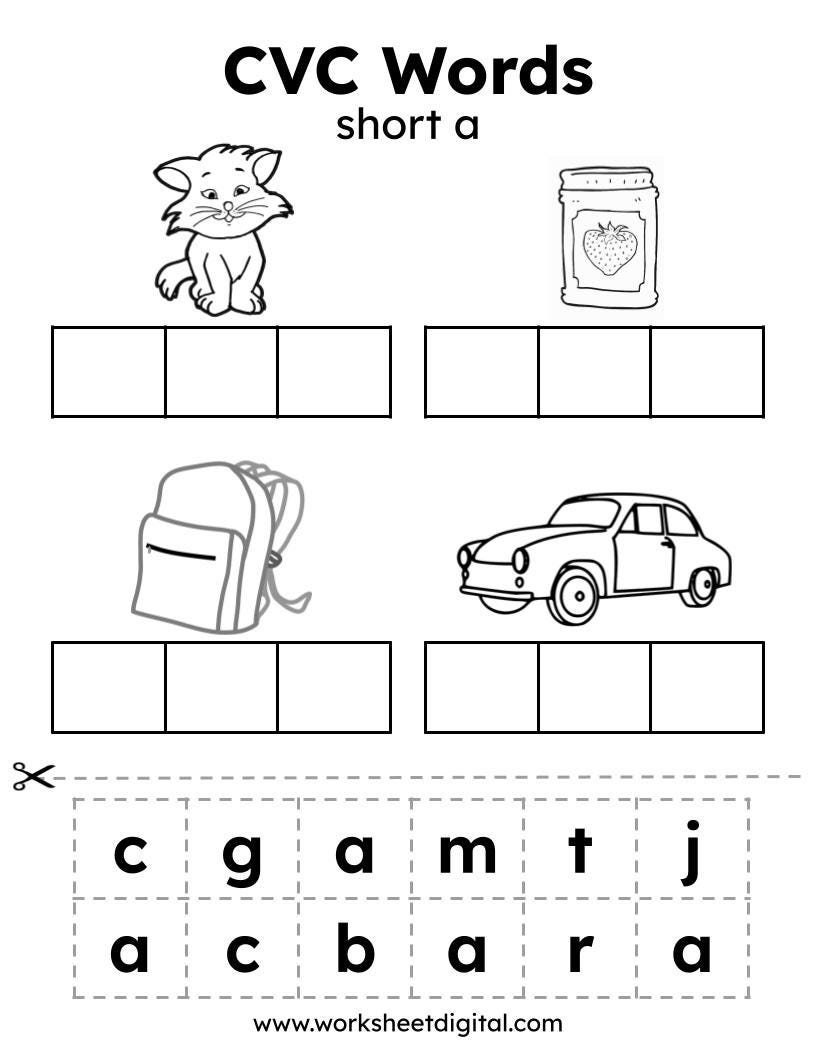 Cvc Cut And Paste Worksheets For Kindergarten