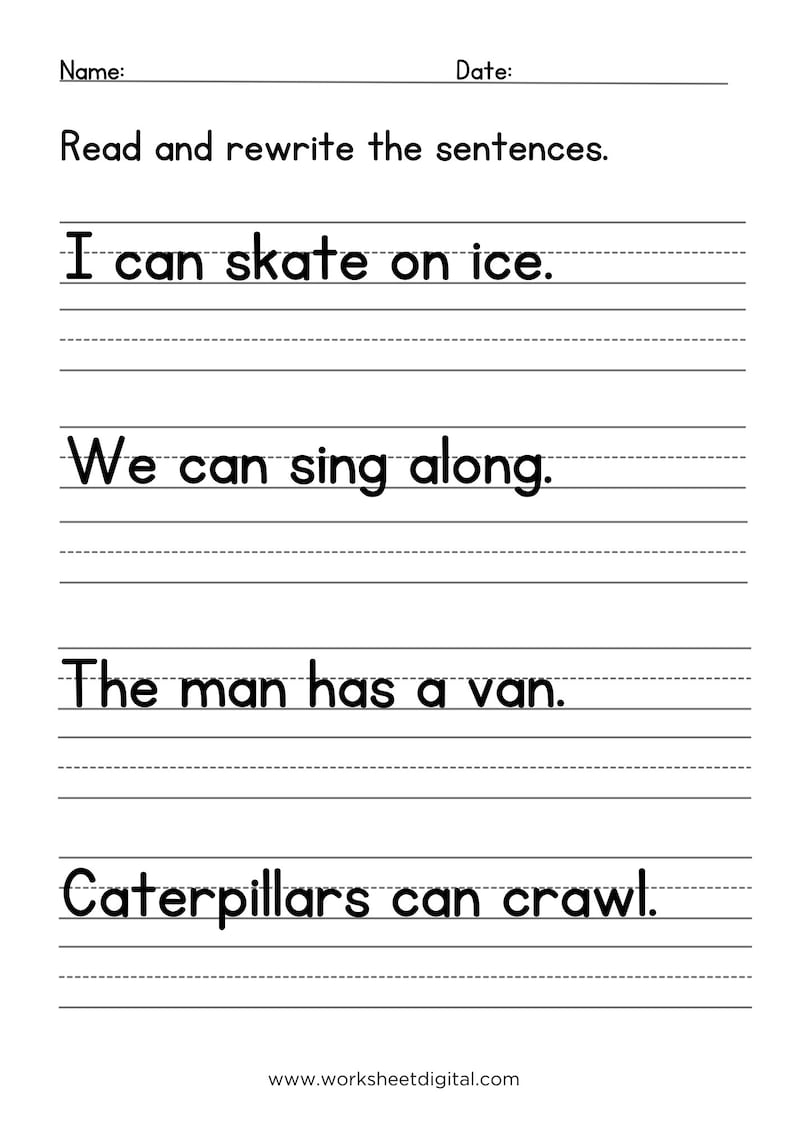 120 Sentence Writing Practice Worksheets, Printable Writing Sentences ...