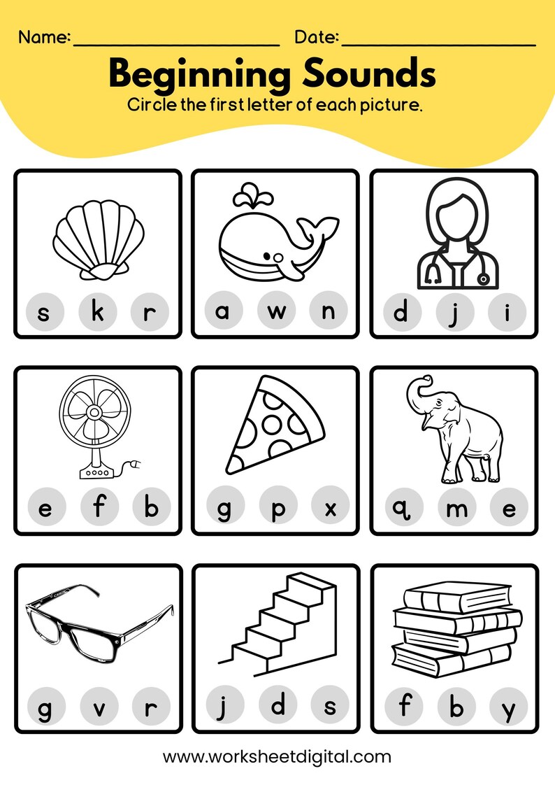 Printable Beginning Sounds With 36 Pictures Worksheets for Kindergarten ...