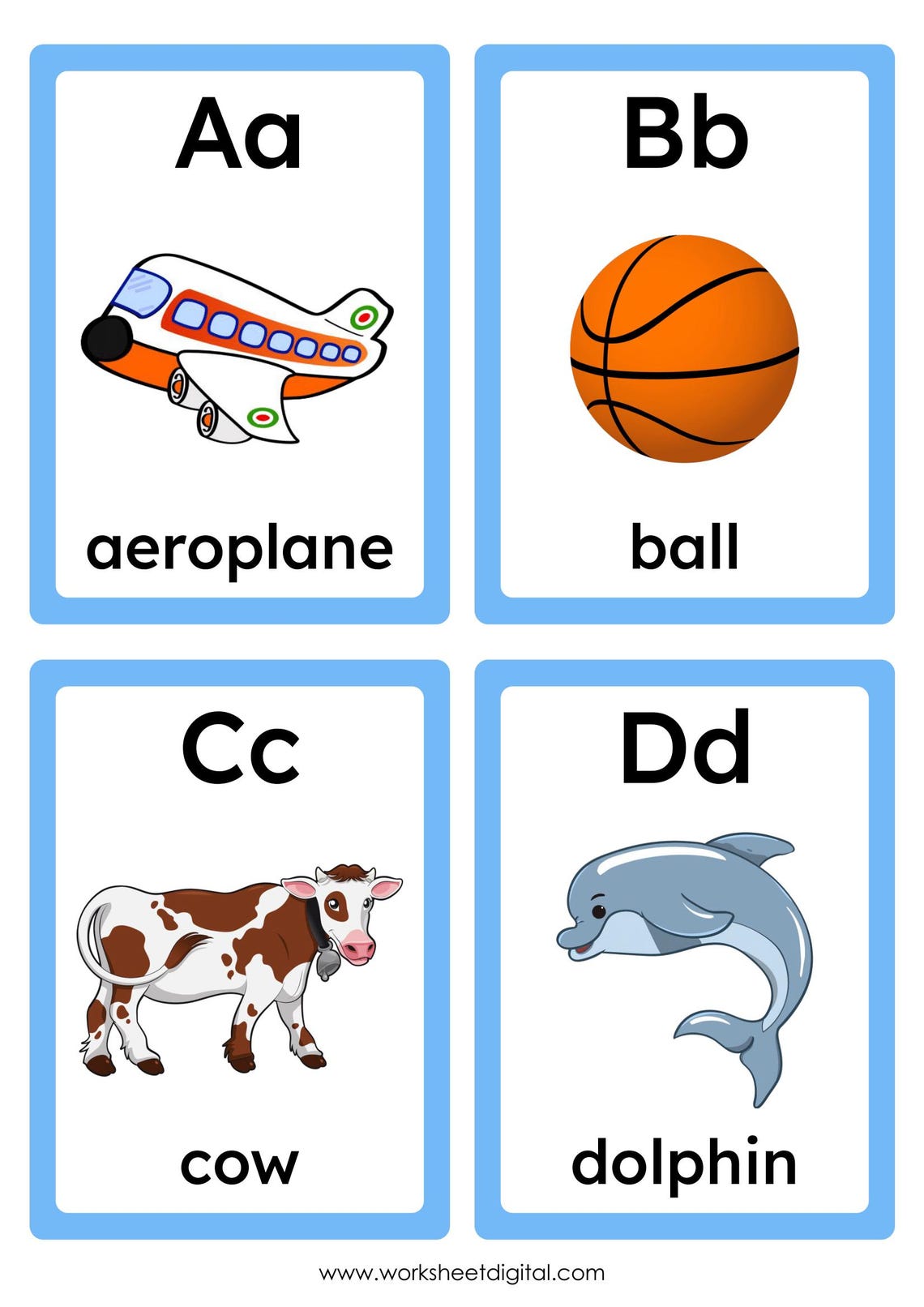 26 Printable Alphabet Flash Cards, ABC Printable Picture Flashcards for ...