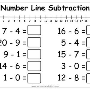 Number Line Subtraction Worksheets: Kindergarten & Preschool (PDF) - Etsy