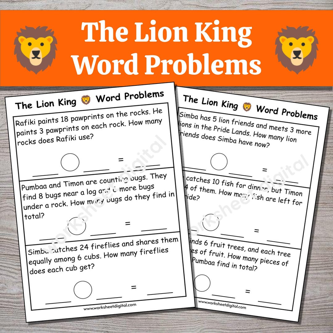 One Step Word Problems the Lion King Theme PDF, Word Problems Worksheet ...