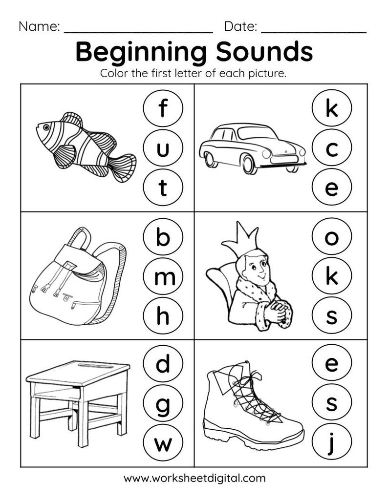 Beginning Sounds Printable Worksheets: Kindergarten Homework (digital ...