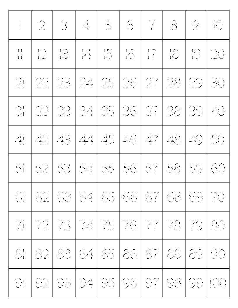 Trace Numbers 1-100 Chart: Printable Math Worksheet (PDF) - Etsy